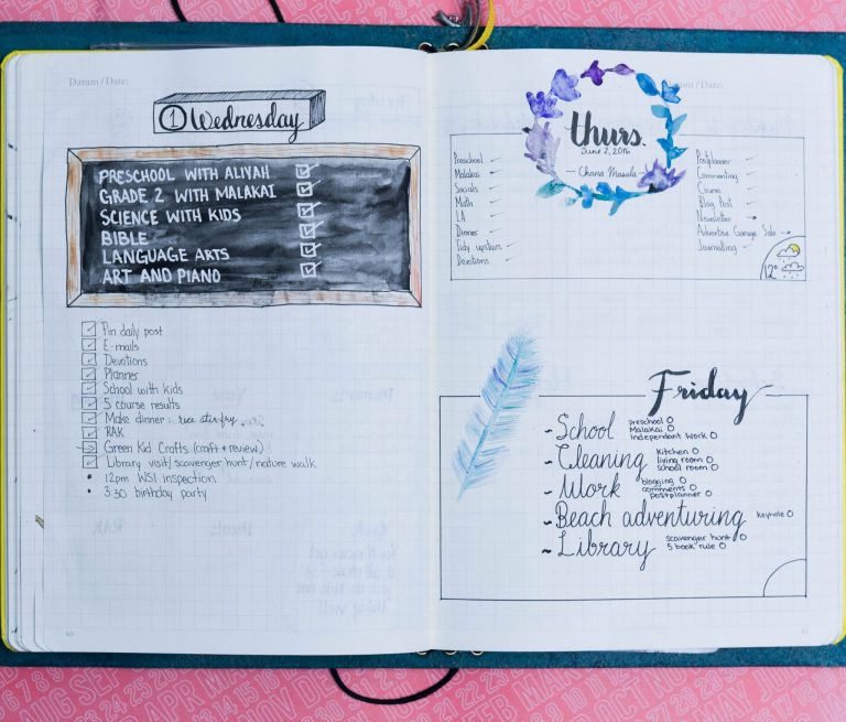 Daily, Weekly, and Monthly Bullet Journal Layout Examples